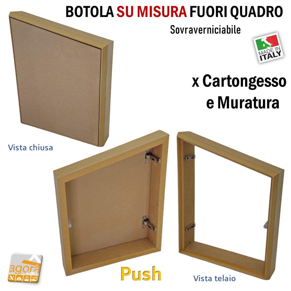 SPORTELLO BOTOLA INCASSO A FILO PUSH CARTONGESSO / MURO SU MISURA INCL ...