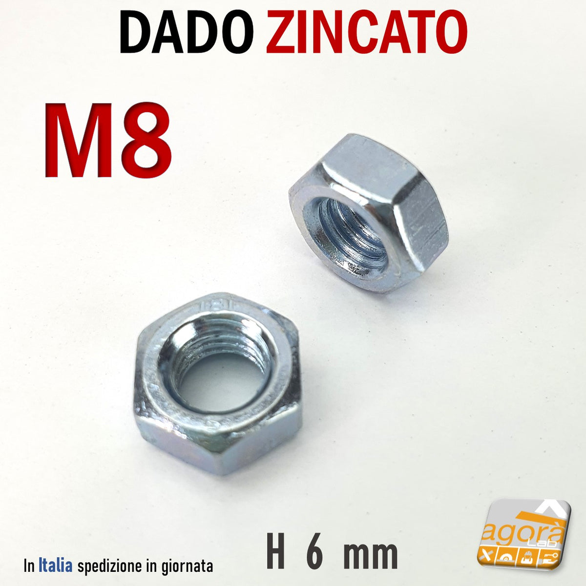 DADO ZNB M8 DADI FILETTATI METRICI ZINCATI H6mm DIN 934 MEDIO UNI 5588 ...