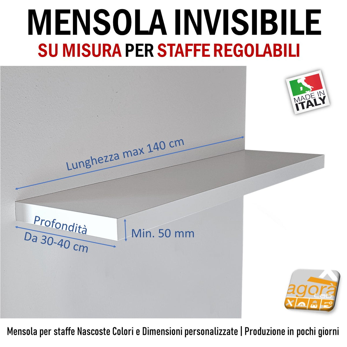 MENSOLA SU MISURA SPESSORE 50 MM PROFONDITA DA 30 A 40 CM PER SUPPORTI ...