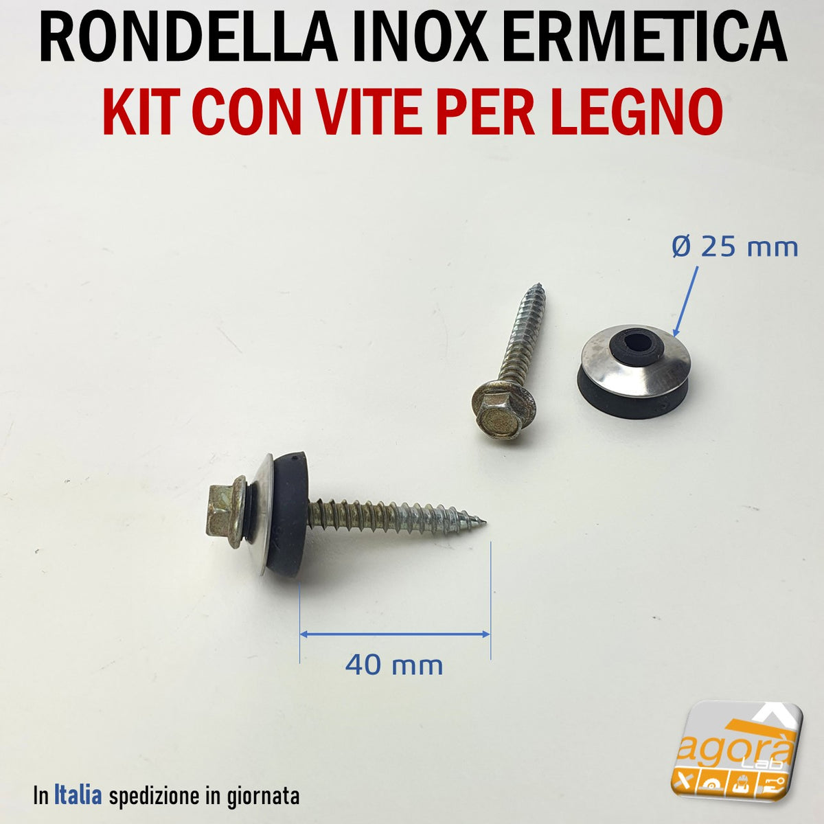 RONDELLA ERMETICA INOX D25 CON VITE PER LEGNO TE 6X50MM KIT 10 PEZZI ...