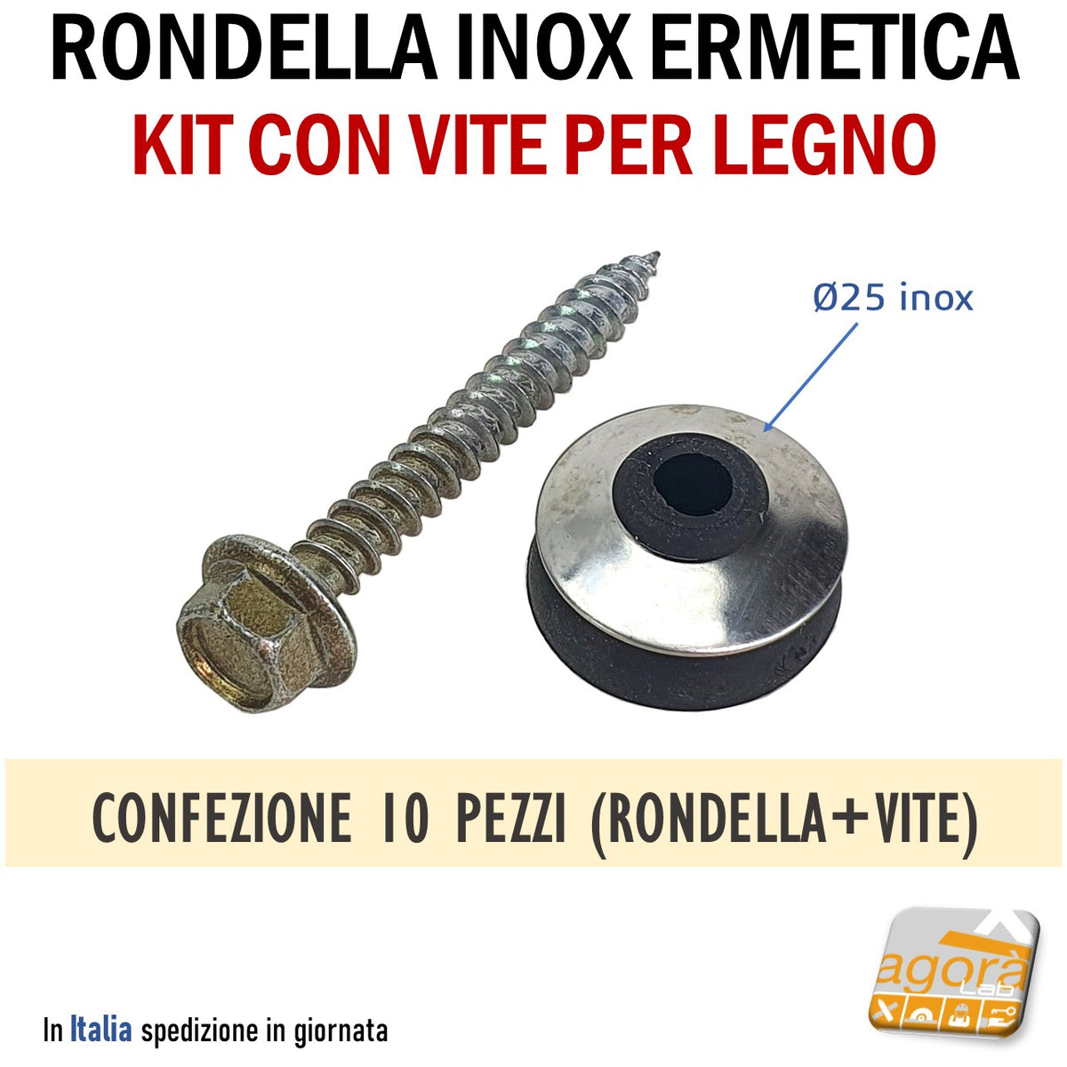 RONDELLA ERMETICA INOX D25 CON VITE PER LEGNO TE 6X50MM KIT 10 PEZZI ...