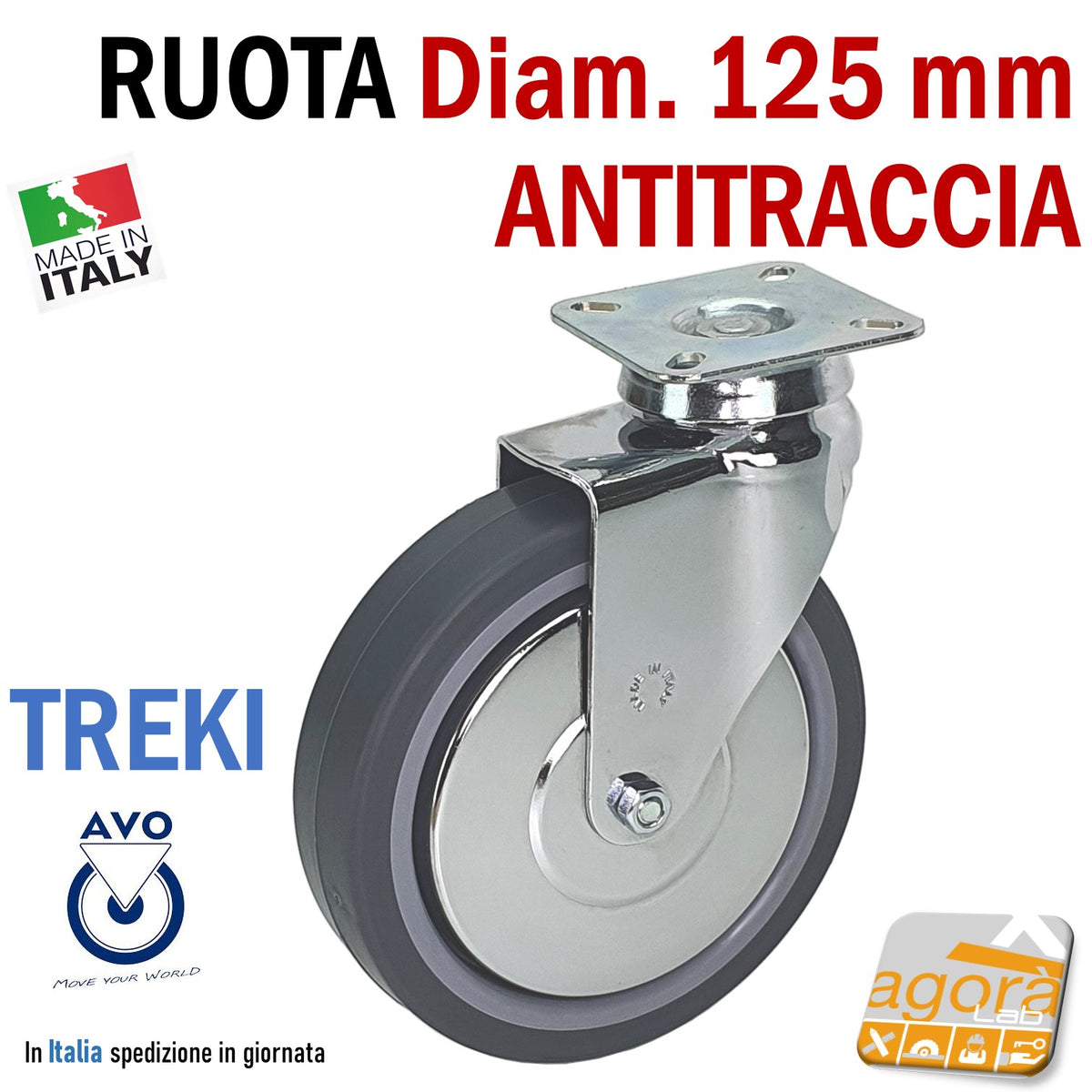 RUOTA GIREVOLE D125mm GRIGIA CON PIASTRA 60x60 ANTITRACCIA CROMATA AVO ...