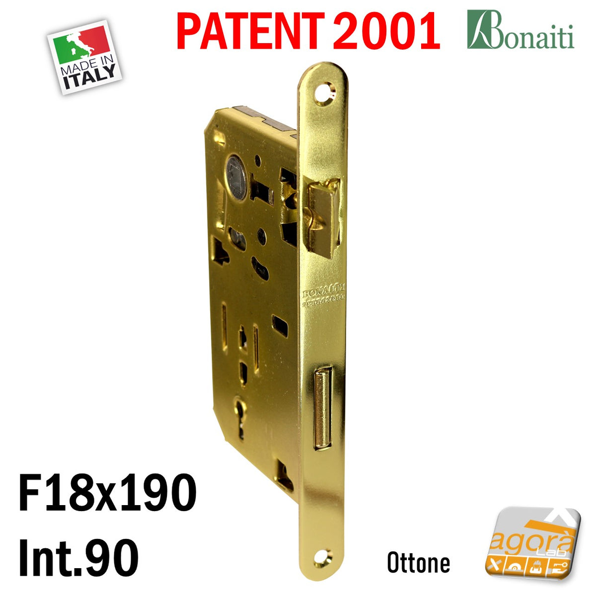 FRONT PATENT DOOR LOCK 18x190mm BONAITI BRASS METAL + KEY E50 ...